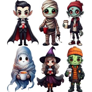 Cute PNG Halloween Characters Bundle Dracula, Frankenstein, Ghost ...