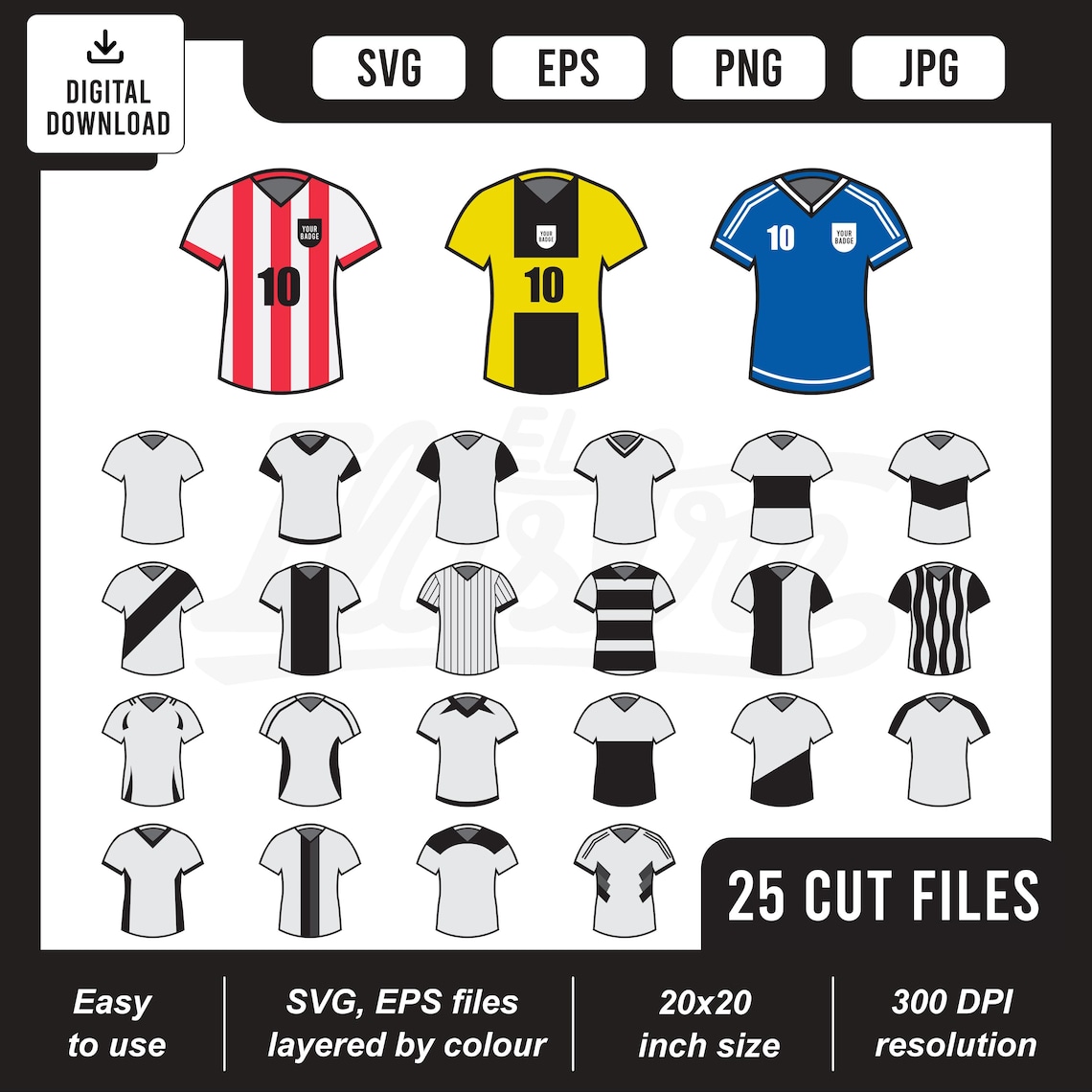 Customizable Soccer Jersey SVG Bundle | 25 Jersey Designs for ...