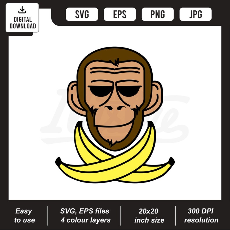 Cool Monkey Vector Illustration SVG, EPS, Png for Cricut Great for DIY ...