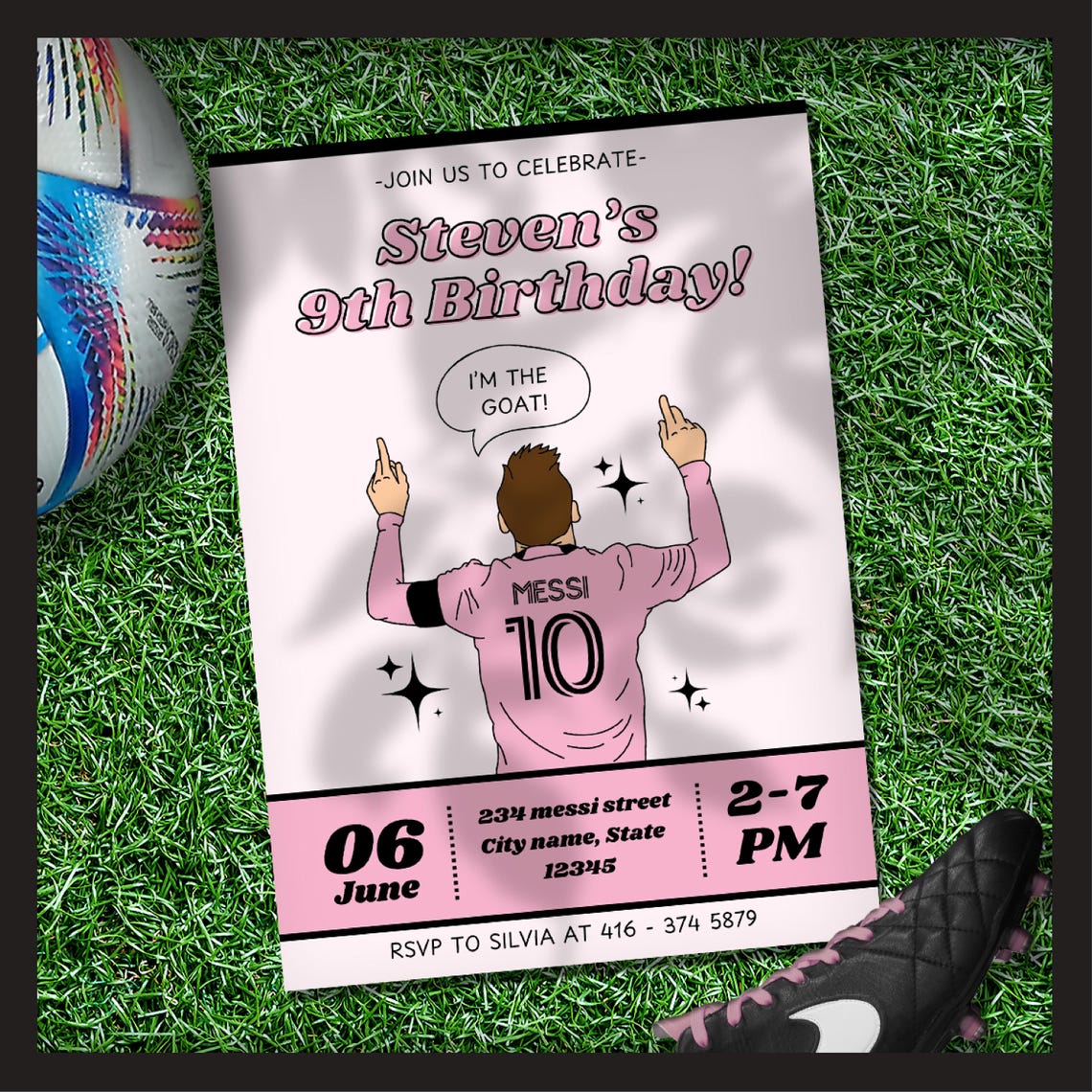 Messi Birthday Invitation Card, Editable Birthday Template, Printable ...