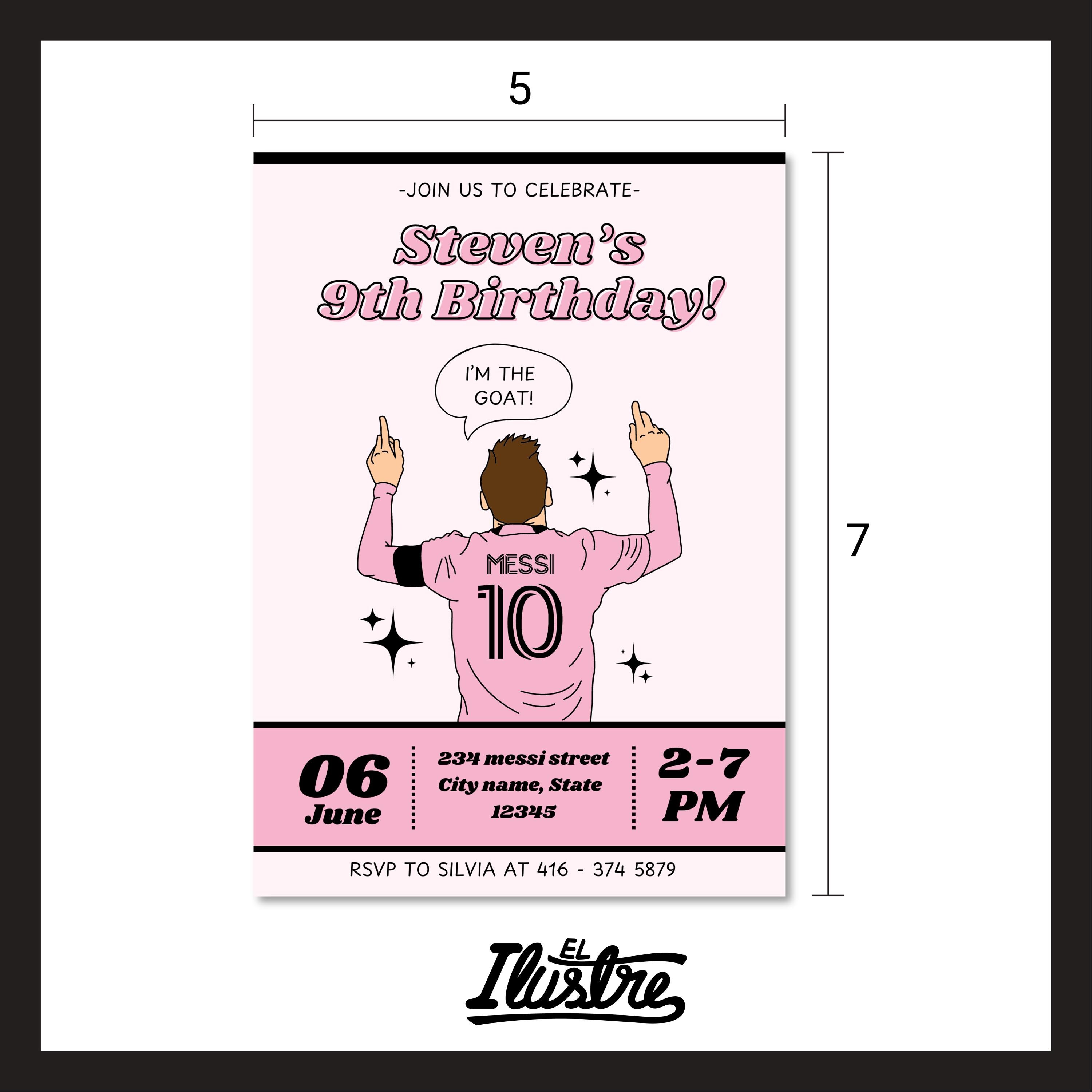 Messi Birthday Invitation Card, Editable Birthday Template, Printable ...