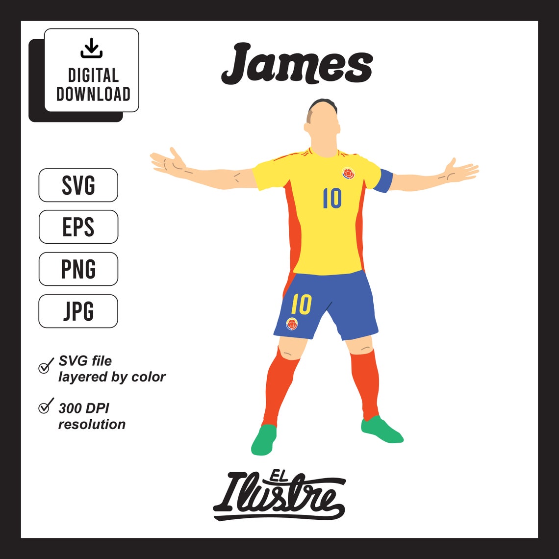James Rodriguez, Colombia, SVG Cutting File, EPS, PNG, Jpg, High ...