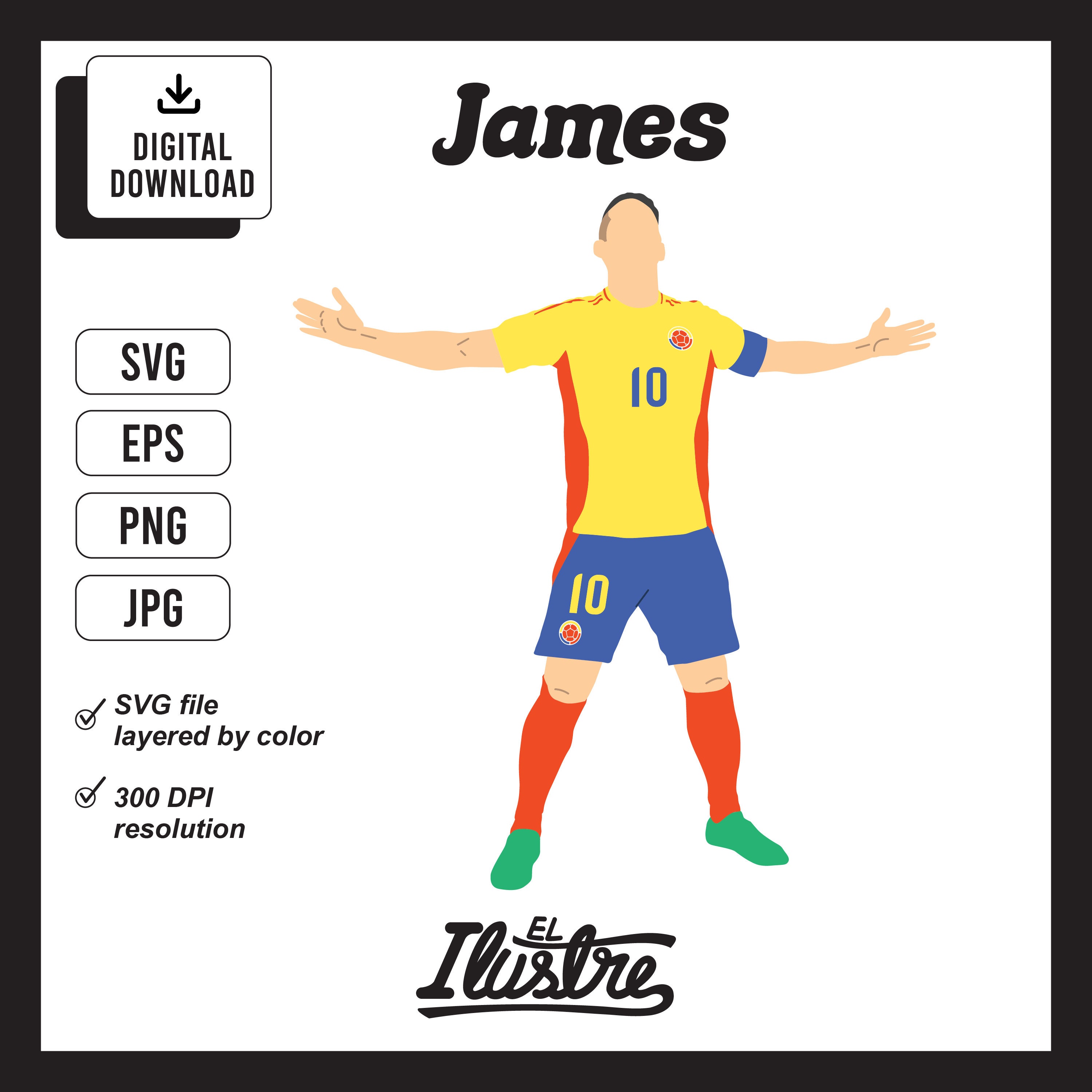 James Rodriguez, Colombia, SVG Cutting File, EPS, PNG, Jpg, High ...