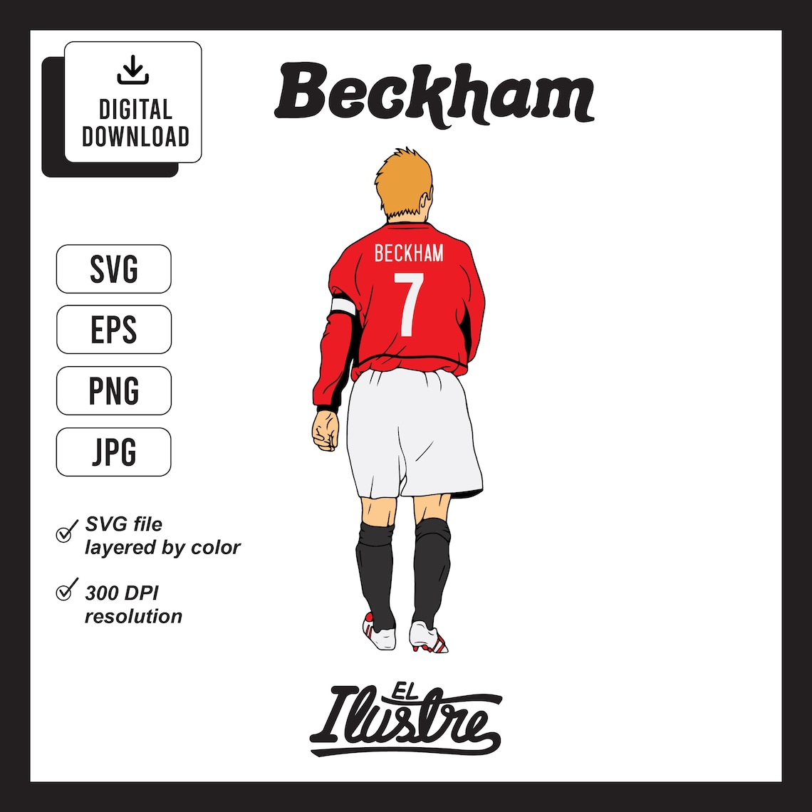 David Beckham Manchester United SVG Cutting File, EPS, PNG, Jpg, High ...