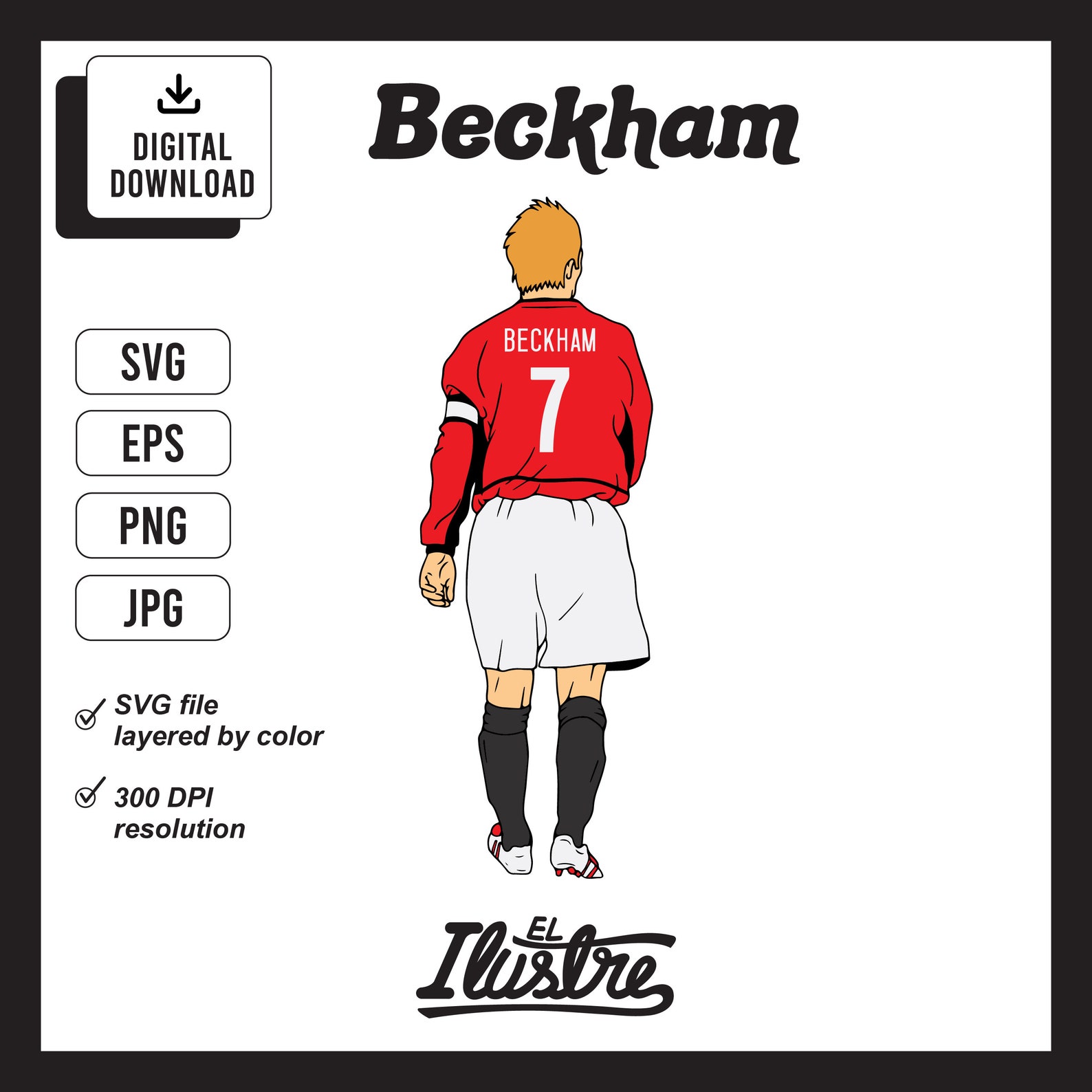 David Beckham Manchester United SVG Cutting File, EPS, PNG, Jpg, High ...