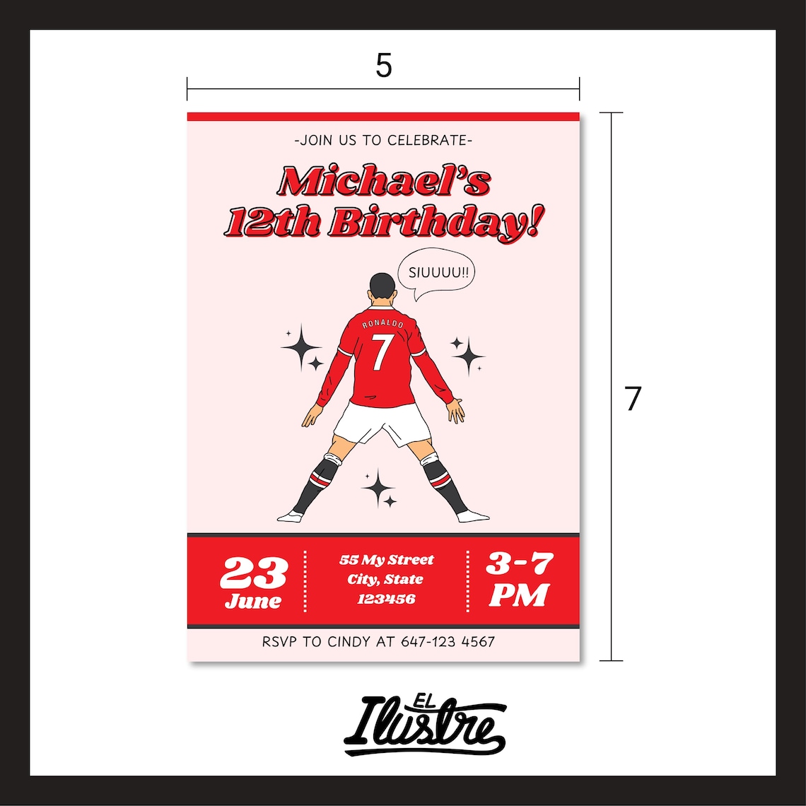 Cristiano Ronaldo Birthday Invitation Card, Editable Birthday Template ...