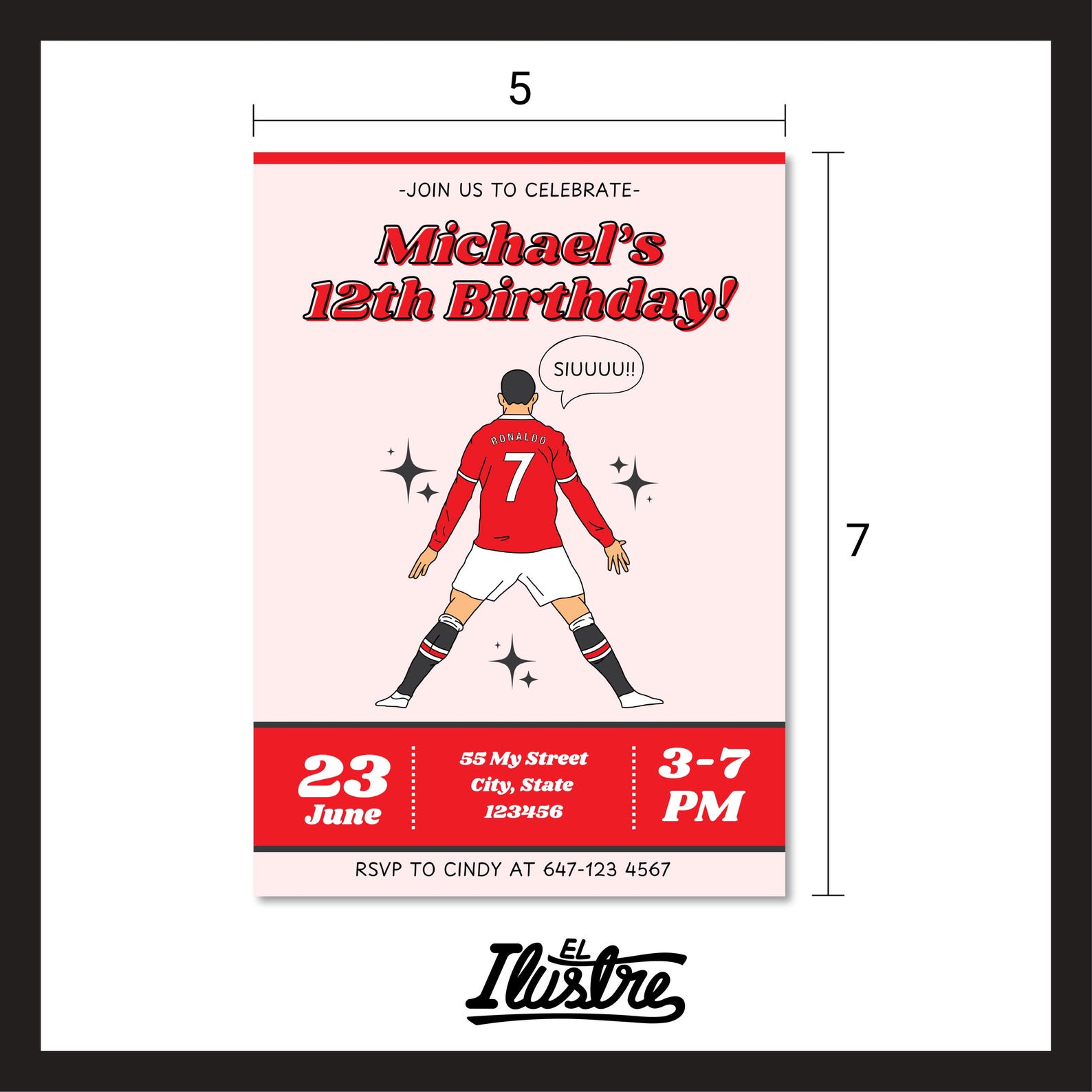 Cristiano Ronaldo Birthday Invitation Card, Editable Birthday Template ...