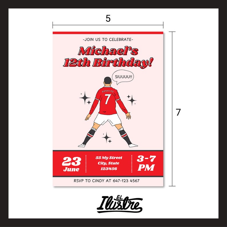 Cristiano Ronaldo Birthday Invitation Card, Editable Birthday Template ...