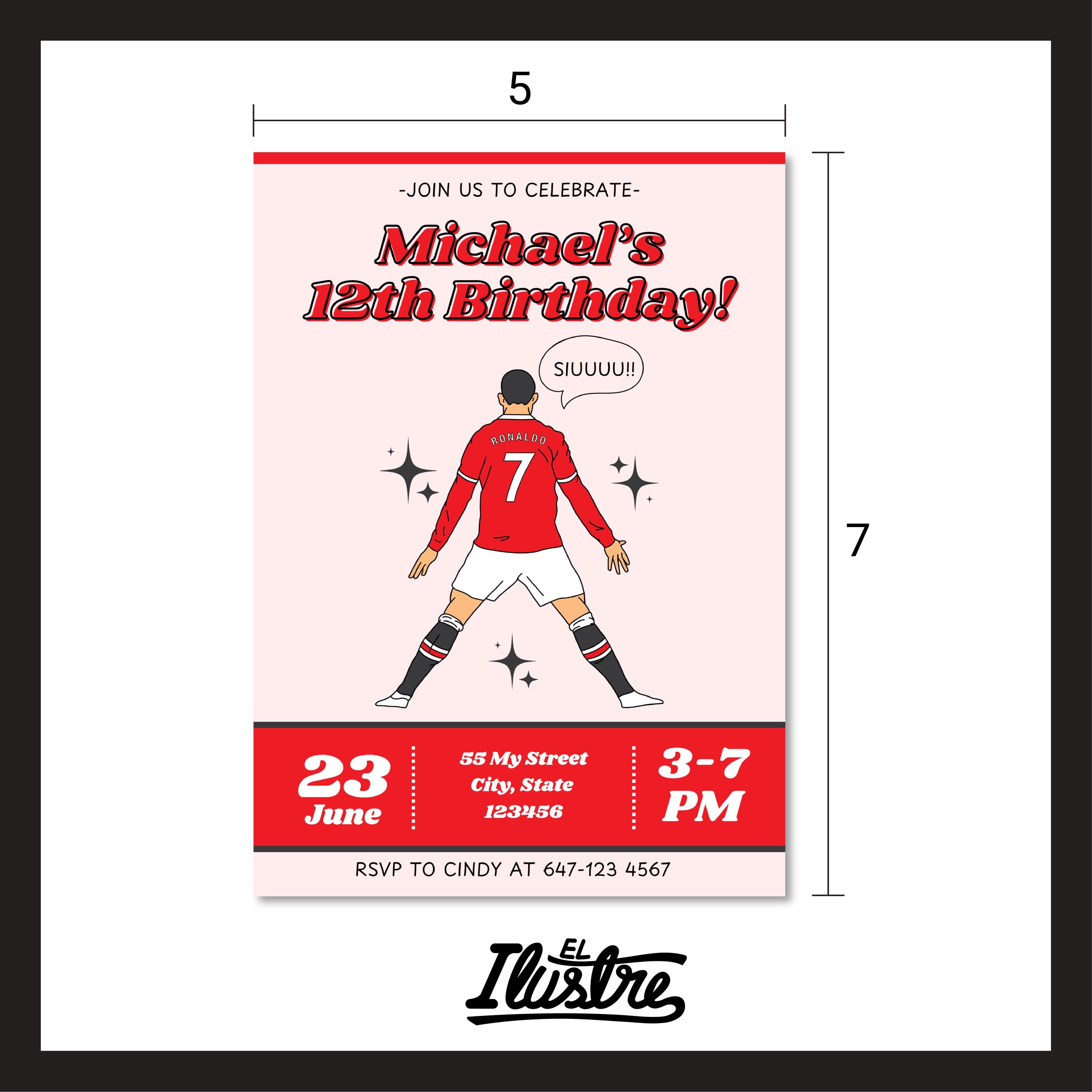 Cristiano Ronaldo Birthday Invitation Card, Editable Birthday Template ...