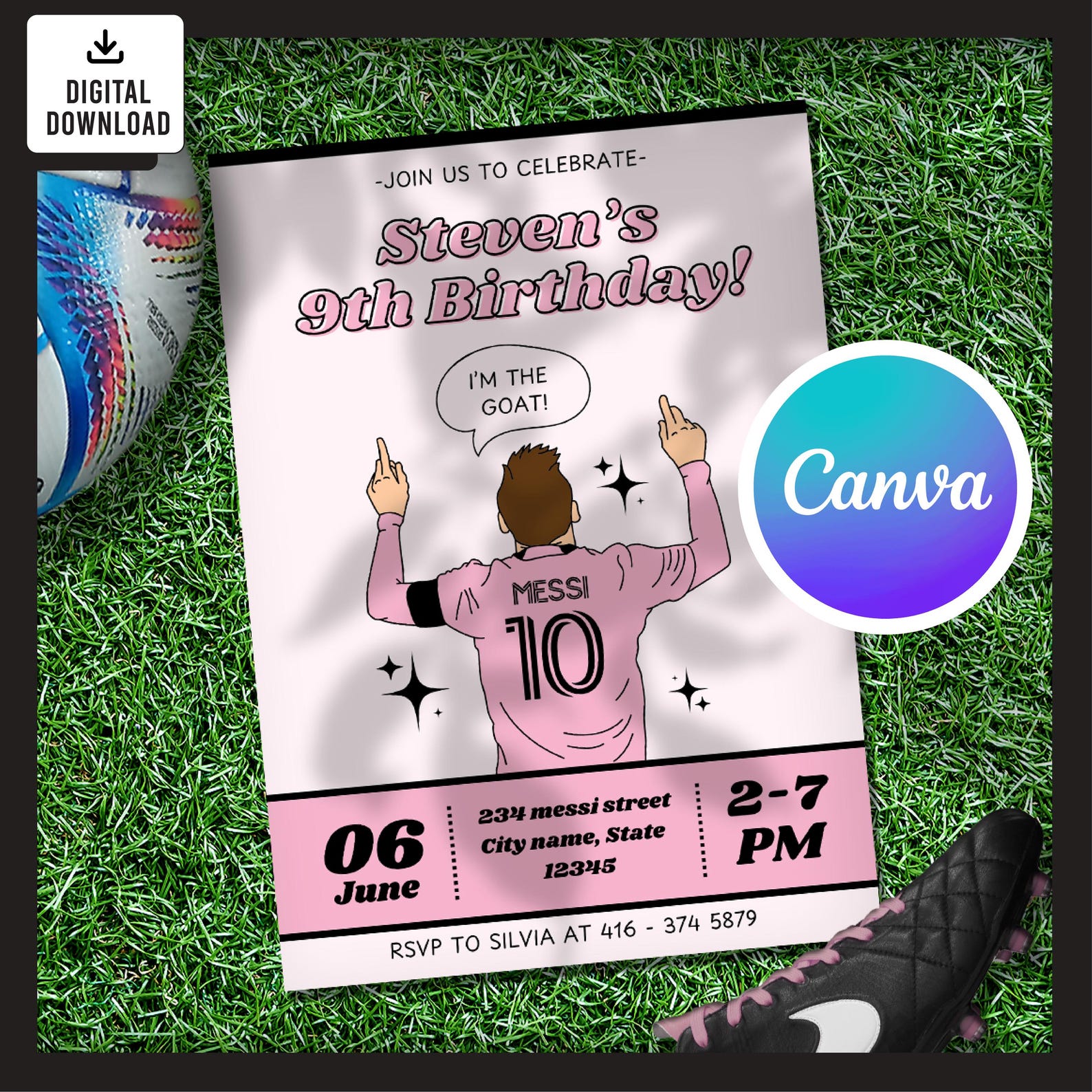 Messi Birthday Invitation Card, Editable Birthday Template, Printable ...