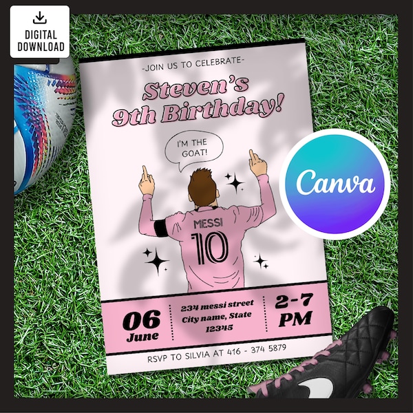 Invitación de messi fiesta de cumpleaños invitación de messi fútbol ...