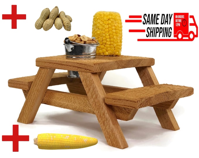 2 in 1 Dual Feeder Squirrel, Chipmunk, & Bird Picnic Table Feeder Corn ...