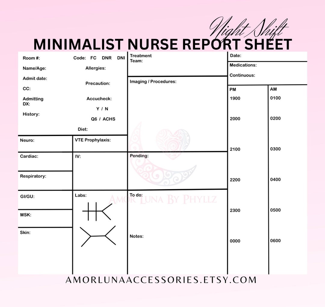 Night Report Sheets – Printable Nurse Report Sheets – FZPY