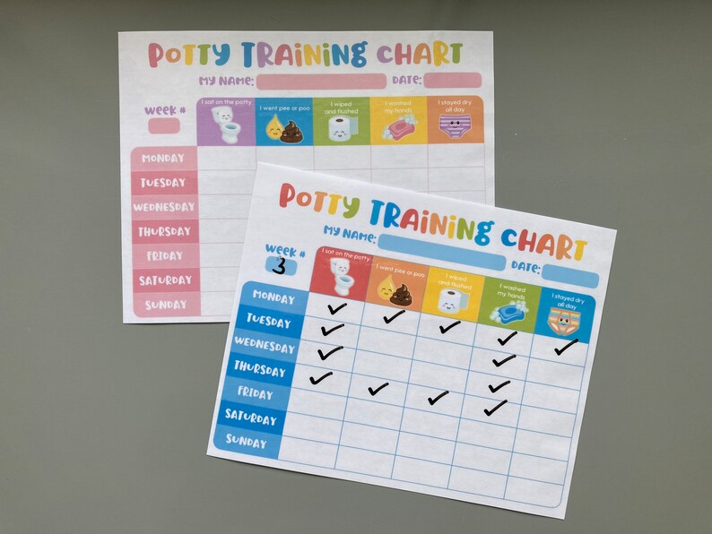 Potty Training Chart With Icons Pink or Blue With Dry Erase Marker and ...