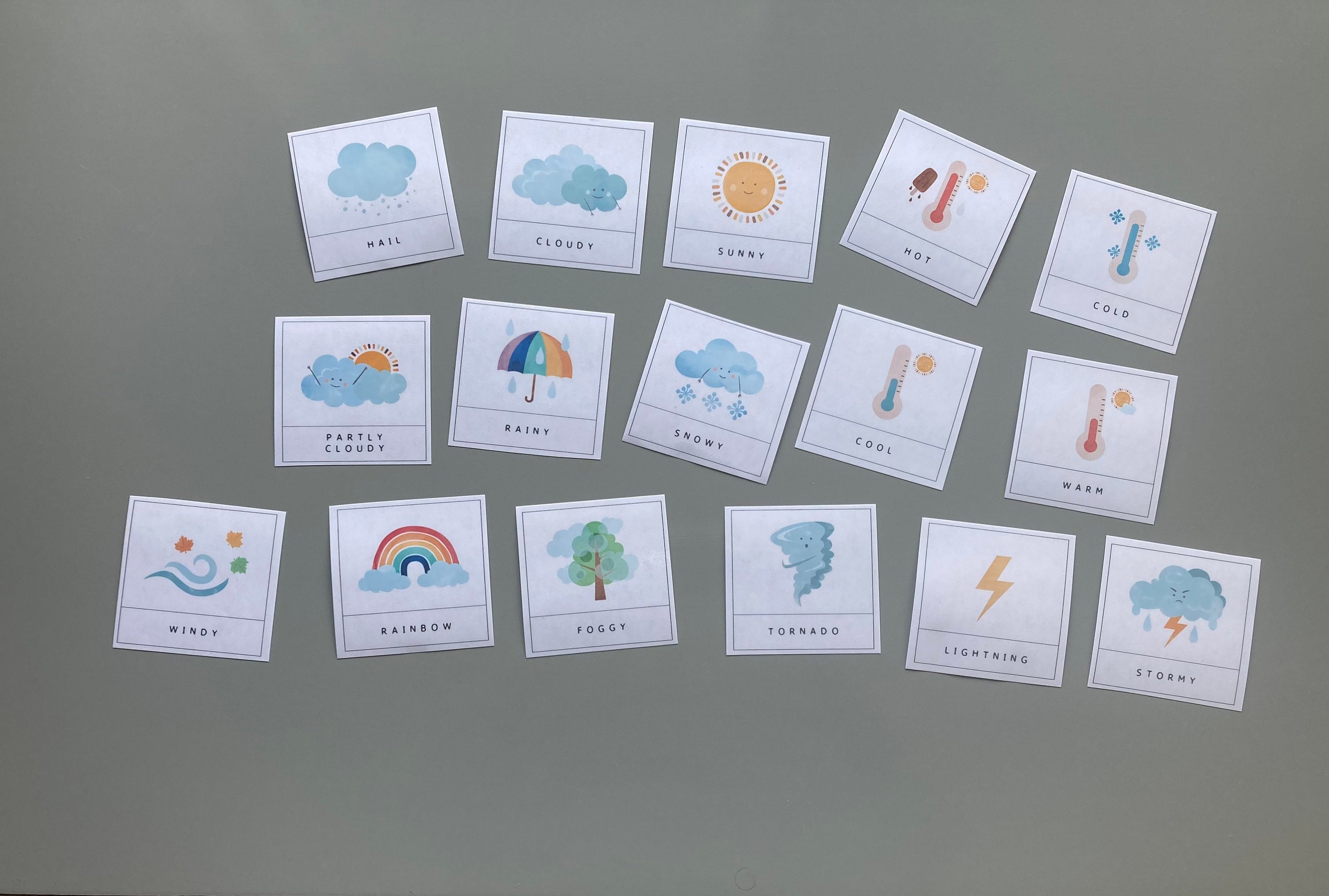 Weather Flash Card Set of 16 Learning Matching Game - Etsy