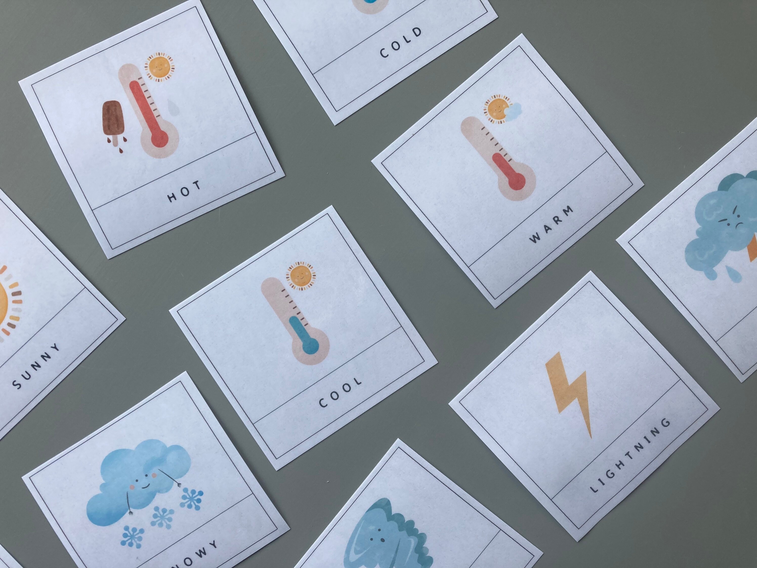Weather Flash Card Set of 16 Learning Matching Game - Etsy