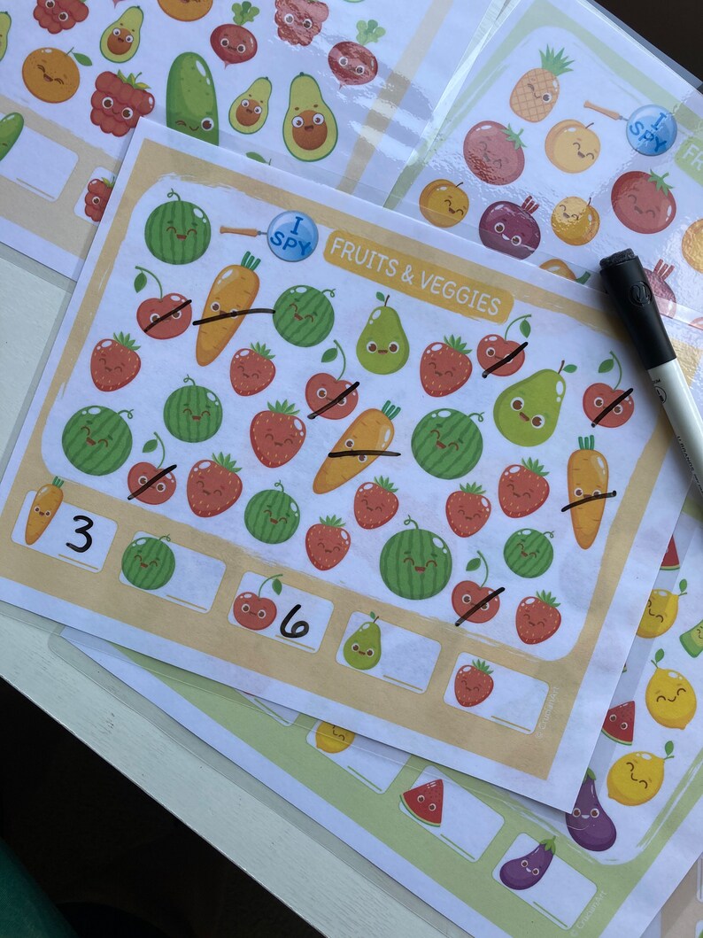 I Spy Fruit and Veggie Counting Activity Sheet Set - Etsy
