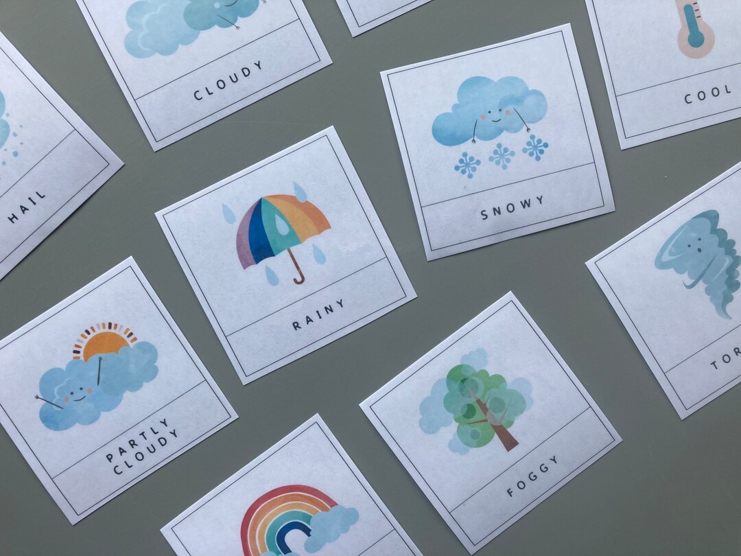 Weather Flash Card Set of 16 Learning Matching Game - Etsy