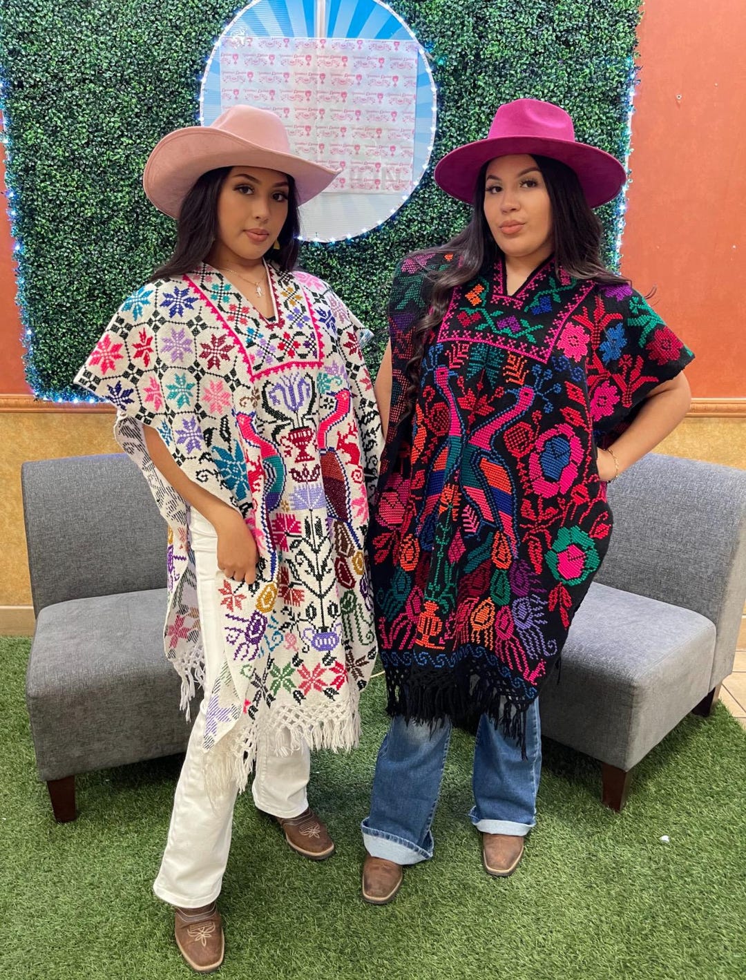 Hand Embroidered Full Body Mexican Poncho. White Mexican Poncho ...