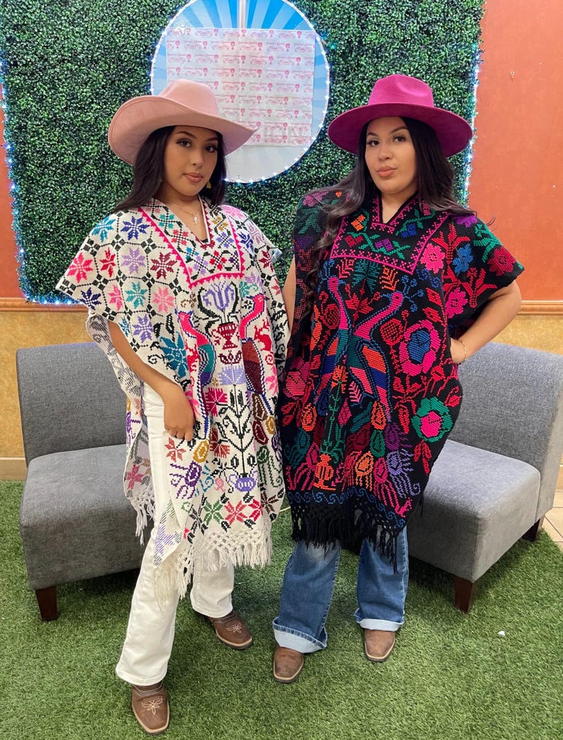Hand Embroidered Full Body Mexican Poncho. White Mexican Poncho ...