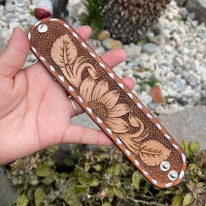 Tooled Sunflowers Leather Bracelet With Buckstitch/hand-stamped/western ...