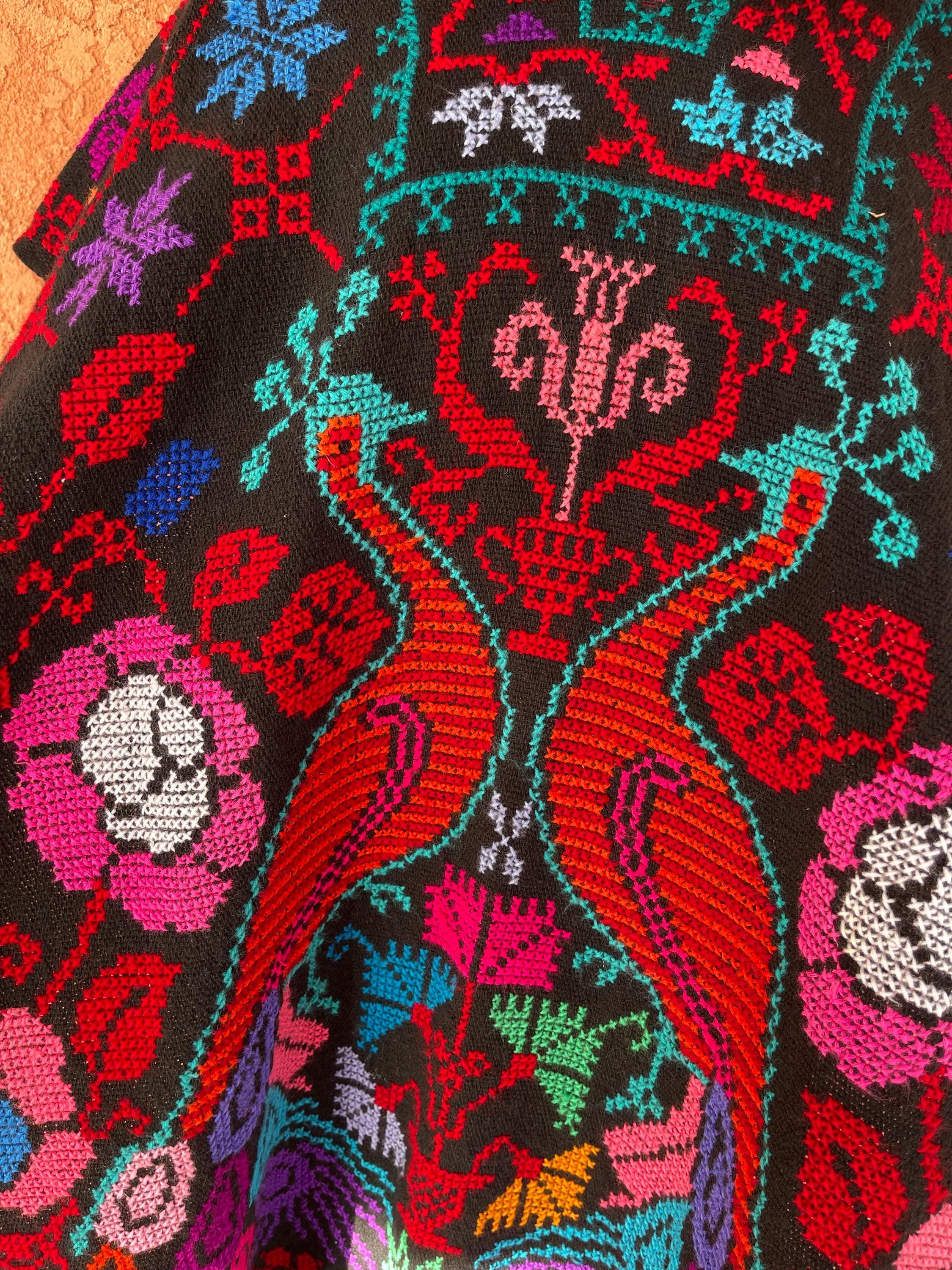 Hand Embroidered Full Body Mexican Poncho. White Mexican Poncho ...