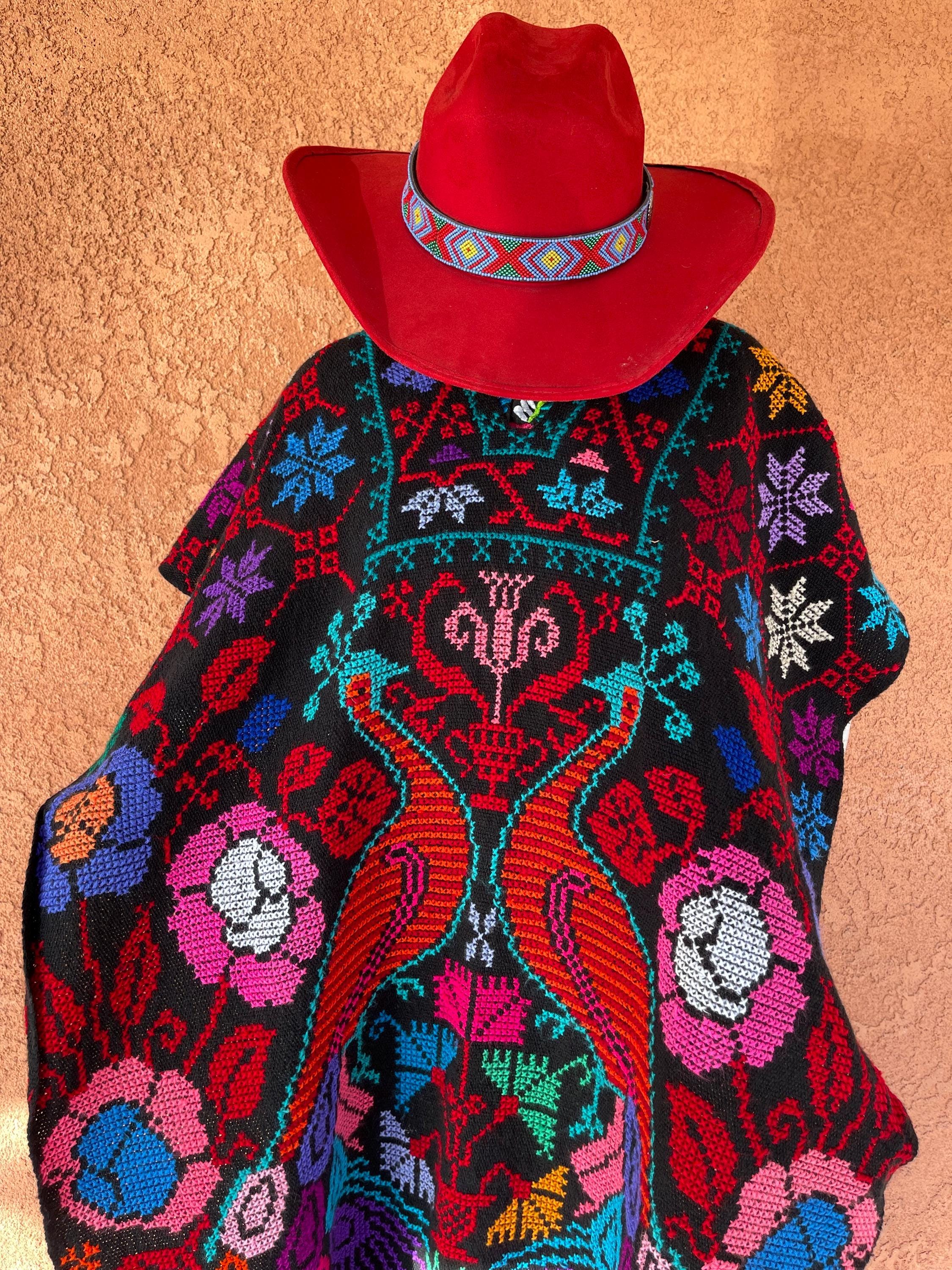 Hand Embroidered Full Body Mexican Poncho. White Mexican Poncho ...