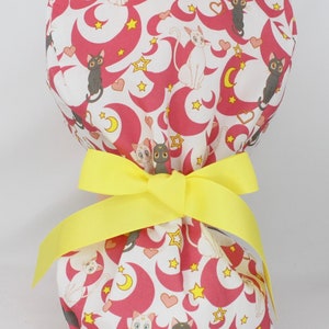 Anime Cats and Moon Pony Tail Bonnet, Vet Tech Bonnet, Scrub Cap ...