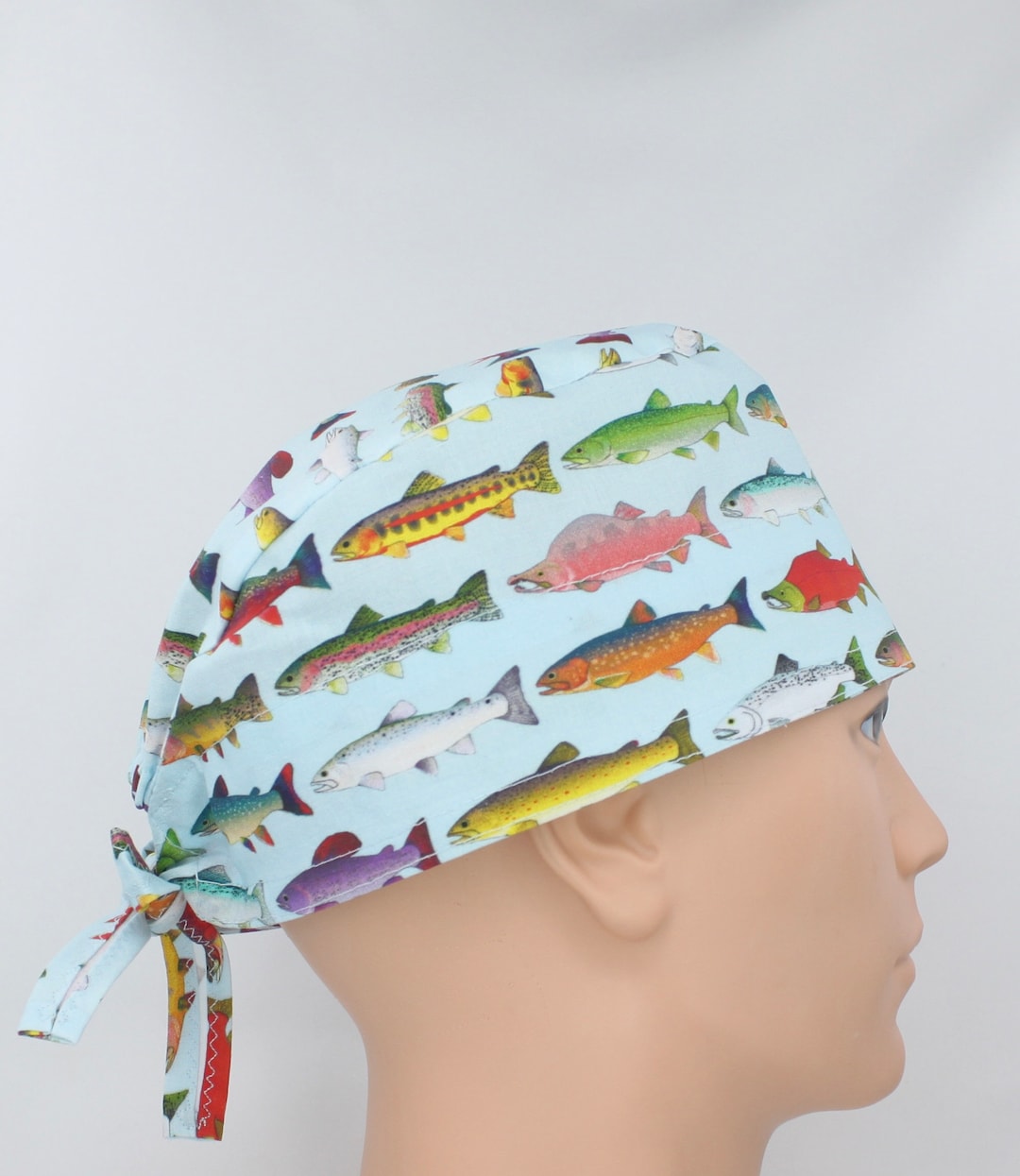 Trout Fish Mens Scrub Cap, Medical Cap, Doctor Cap, Tie Cap, Nurse ...