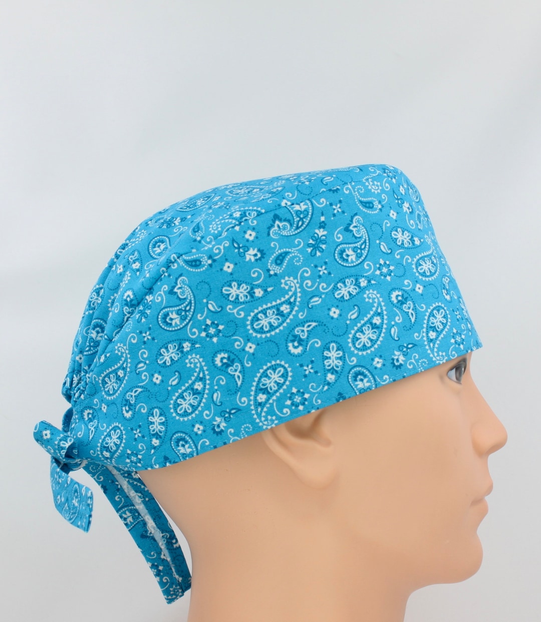 Turquoise Blue Paisley Bandana Print Mens Scrub Cap, Mens OR Cap ...