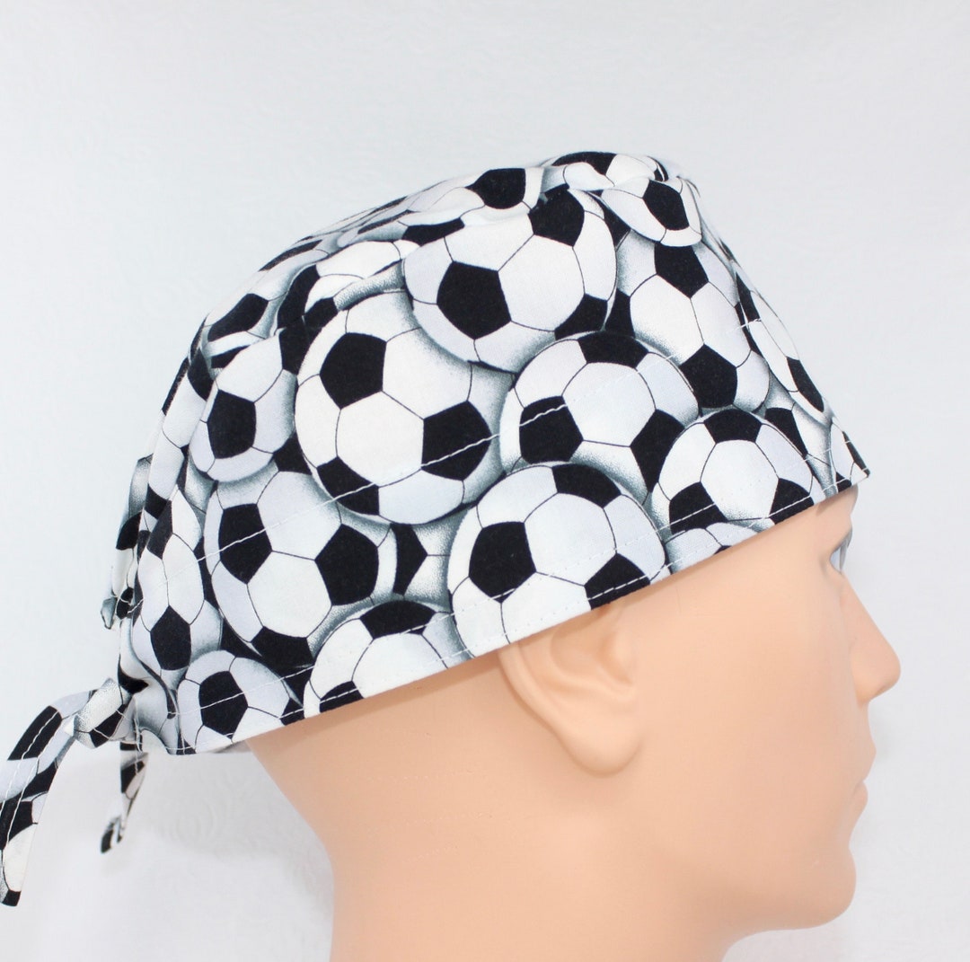 Soccer Ball Mens Scrub Cap, Mens OR Cap, Medical Cap, Doctor Cap, Tie ...