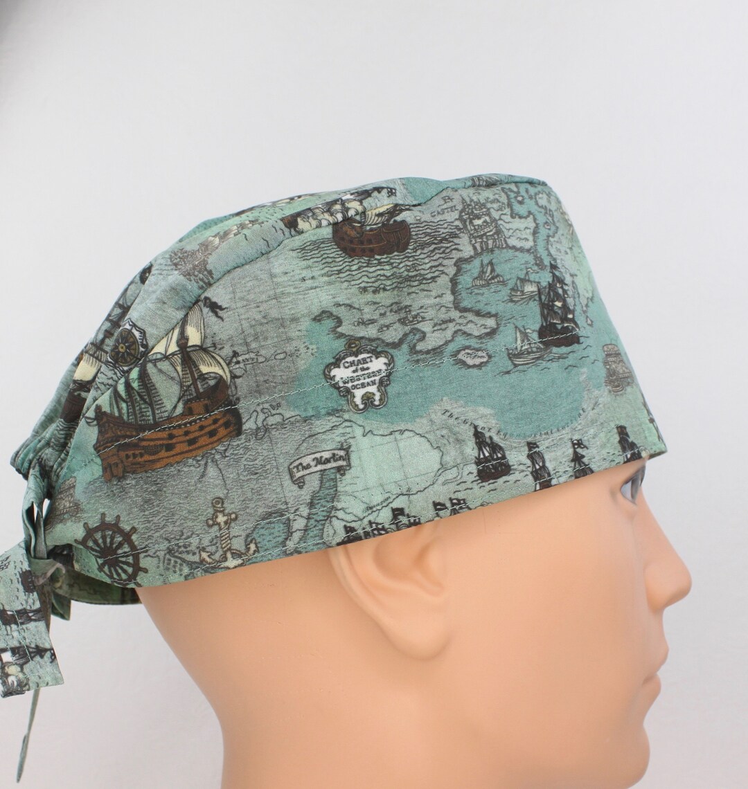 Pirate Ships Cotton 3.5" Tall Handmade Scrub Cap for Men - Etsy