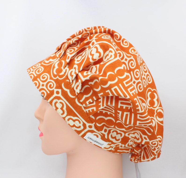 Orange Wax Print Bouffant Cotton Handmade Medical Bonnet for Women ...