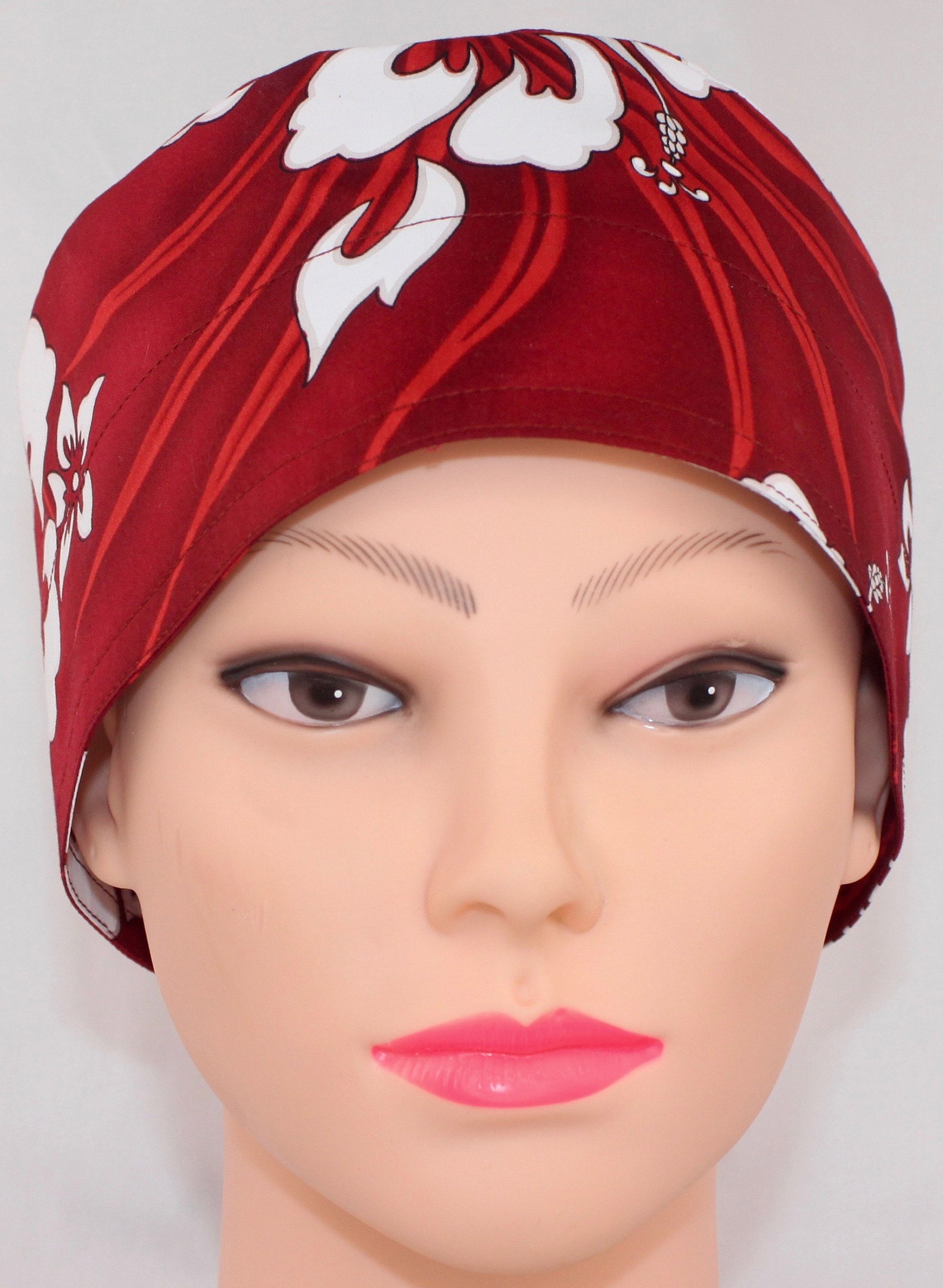 Red With White Hibiscus Bonnet Nurse Bonnet Nurse Scrub Cap - Etsy