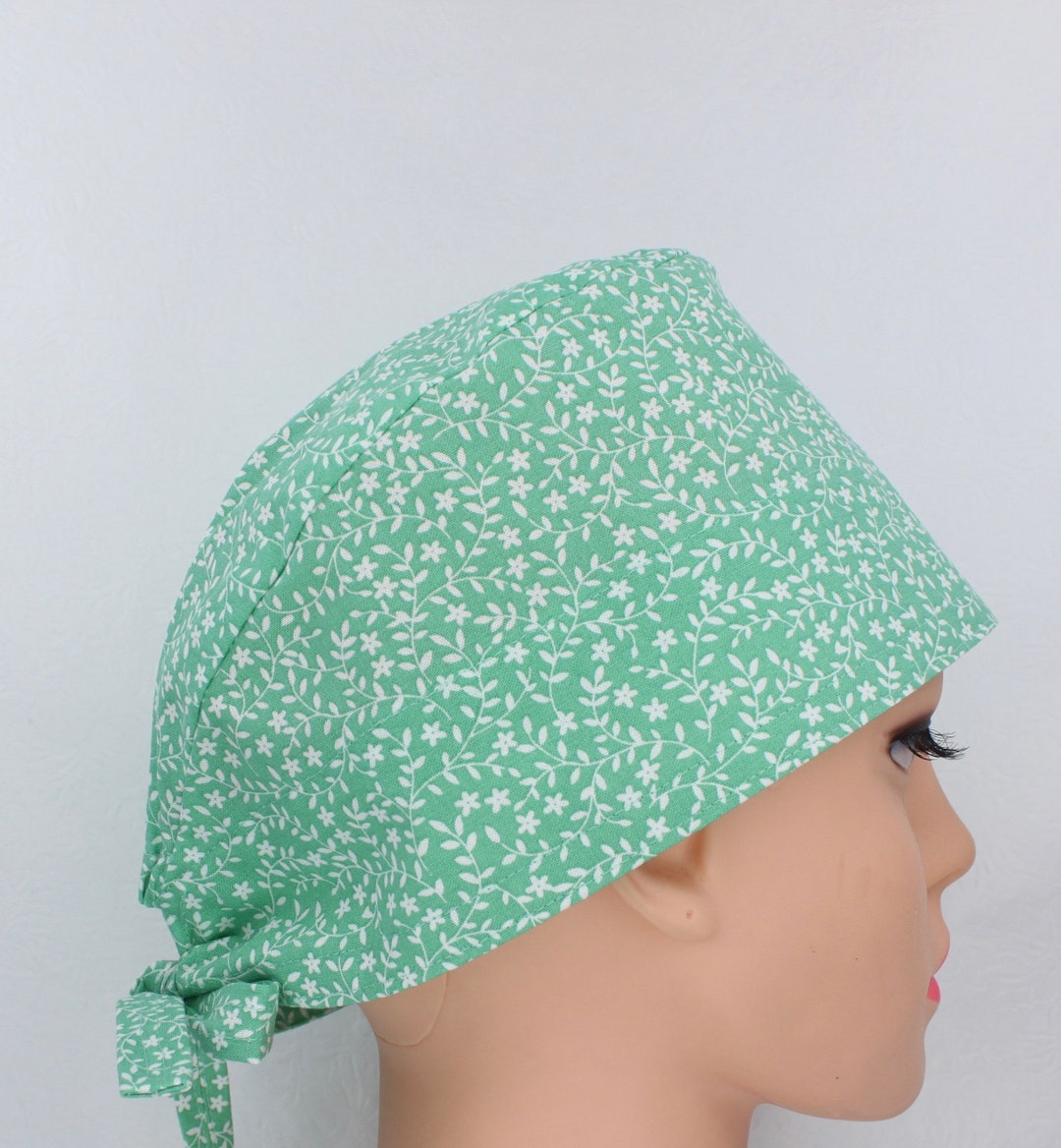 Seafoam Green With White Vines Medical Bonnet - Etsy UK