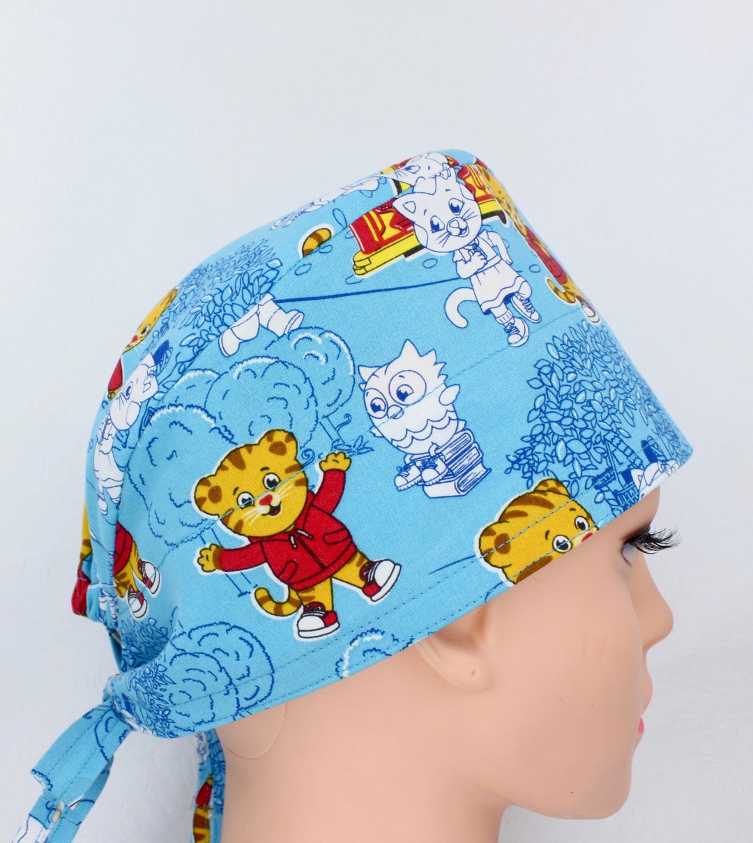 Cartoon Tiger Blue Medical Bonnet, Scrub Cap, Medical Cap, Chemo Cap ...