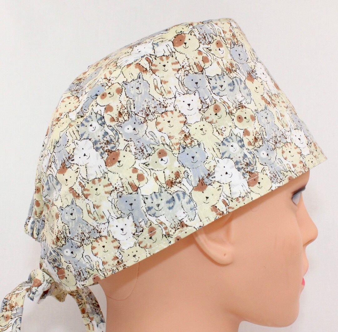 Gray and Tan Cats Handmade Cotton Medical Bonnet for Women - Etsy