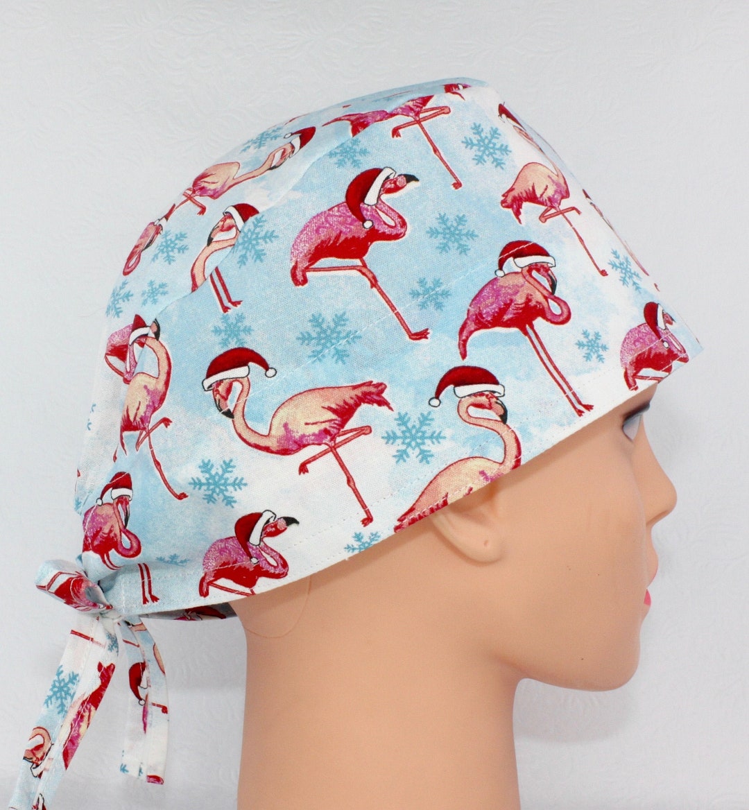 Christmas Flamingos Bonnet, Nurse Bonnet, Nurse cap, Scrub cap, Doctor ...