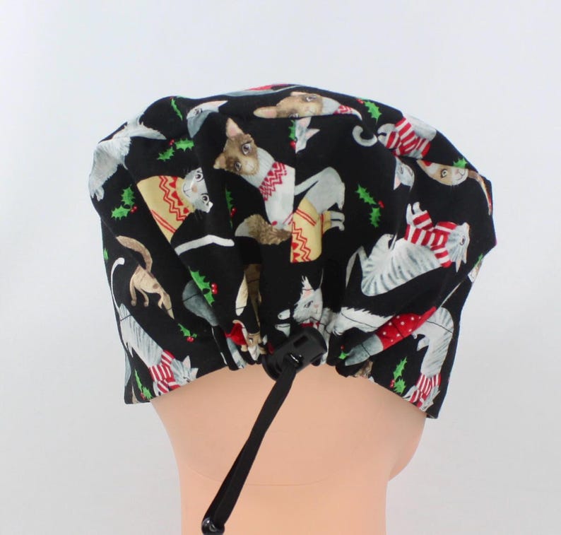 Pixie Style Christmas Cats Handmade Cotton Scrub Cap - Etsy UK