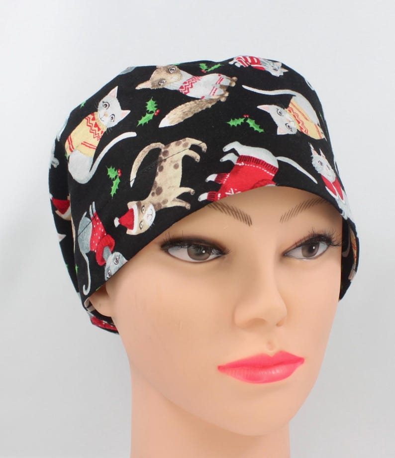 Pixie Style Christmas Cats Handmade Cotton Scrub Cap - Etsy UK