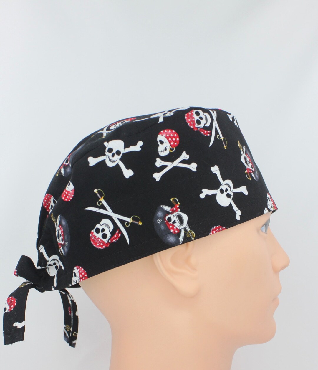 Skull & Crossbones Pirates Cotton 3.5" Tall Handmade Scrub Cap for Men ...