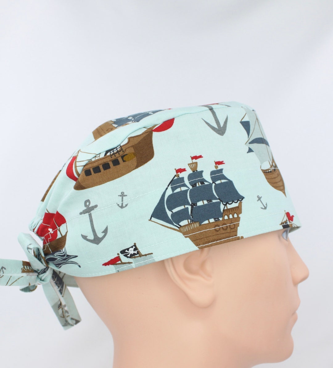 Mens Pirate Ships Scrub Cap, Mens Scrub Cap, Medical Cap, Mens Doctor ...