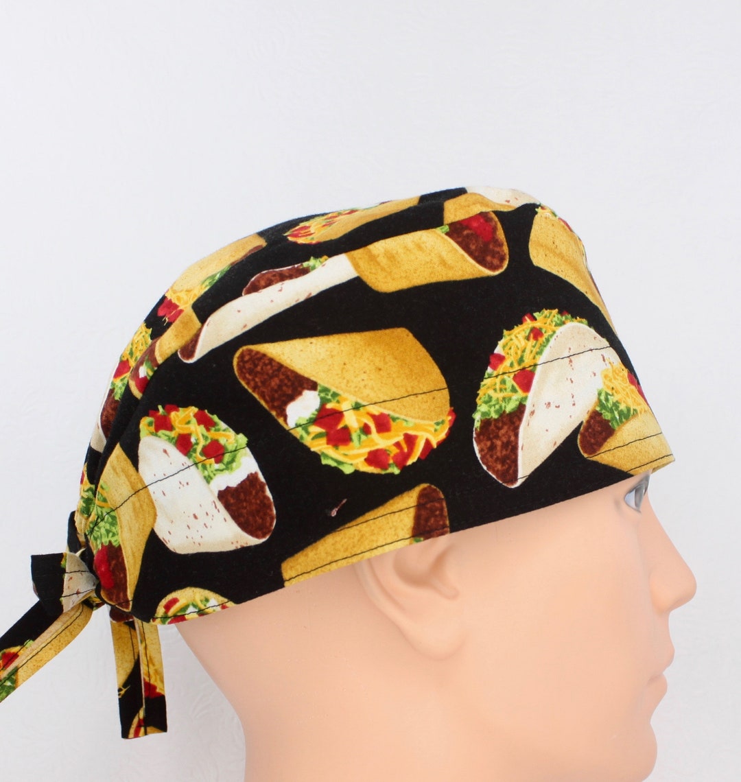 Tacos Cotton 3.5" Tall Handmade Scrub Cap for Men - Etsy