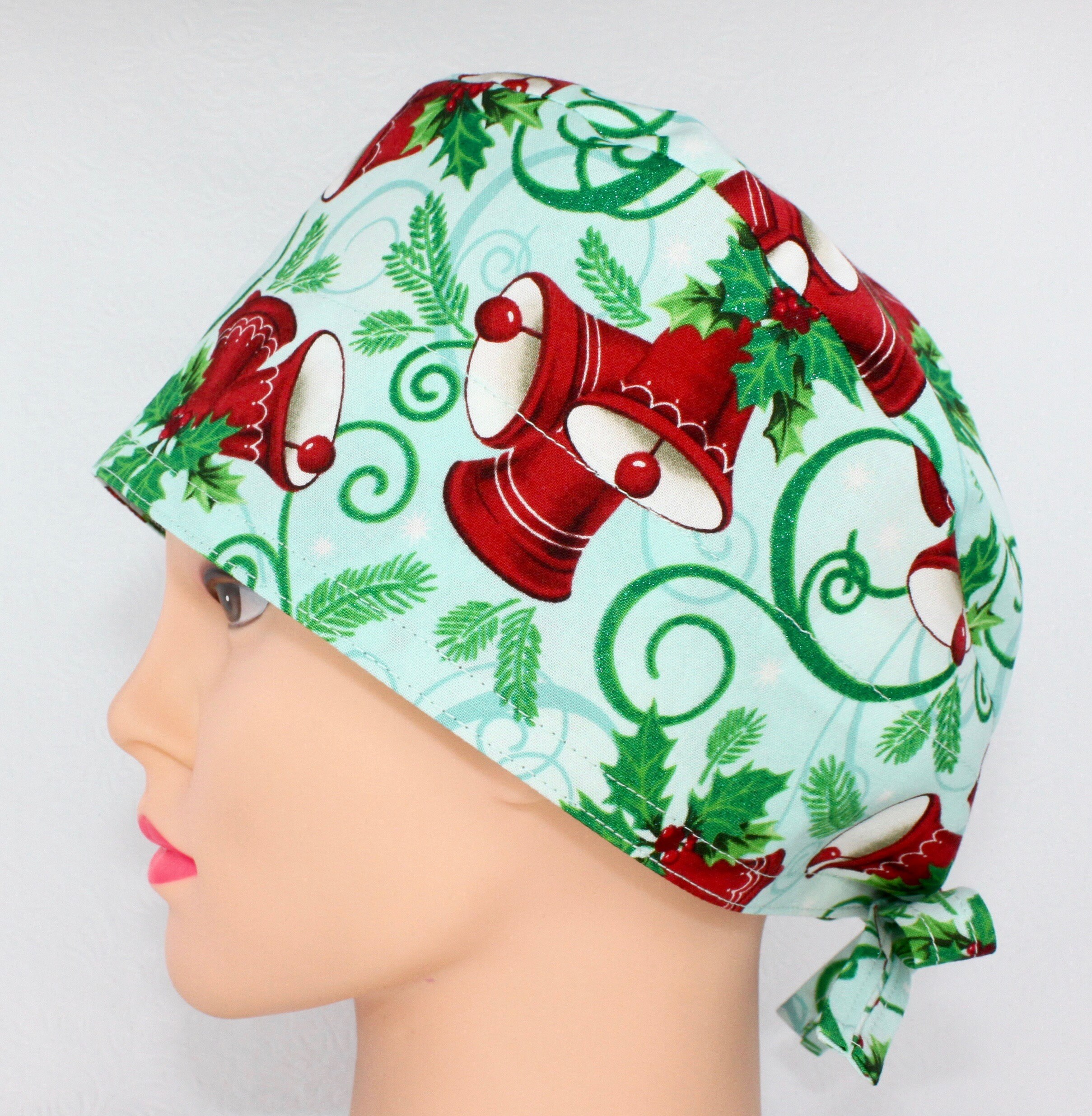 Christmas Bells on Lt. Green Bonnet Nurse Bonnet Nurse - Etsy