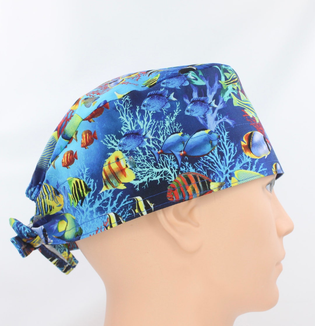 Mens Tropical Fish Scrub Cap Mens Scrub Cap Nurse Medical - Etsy
