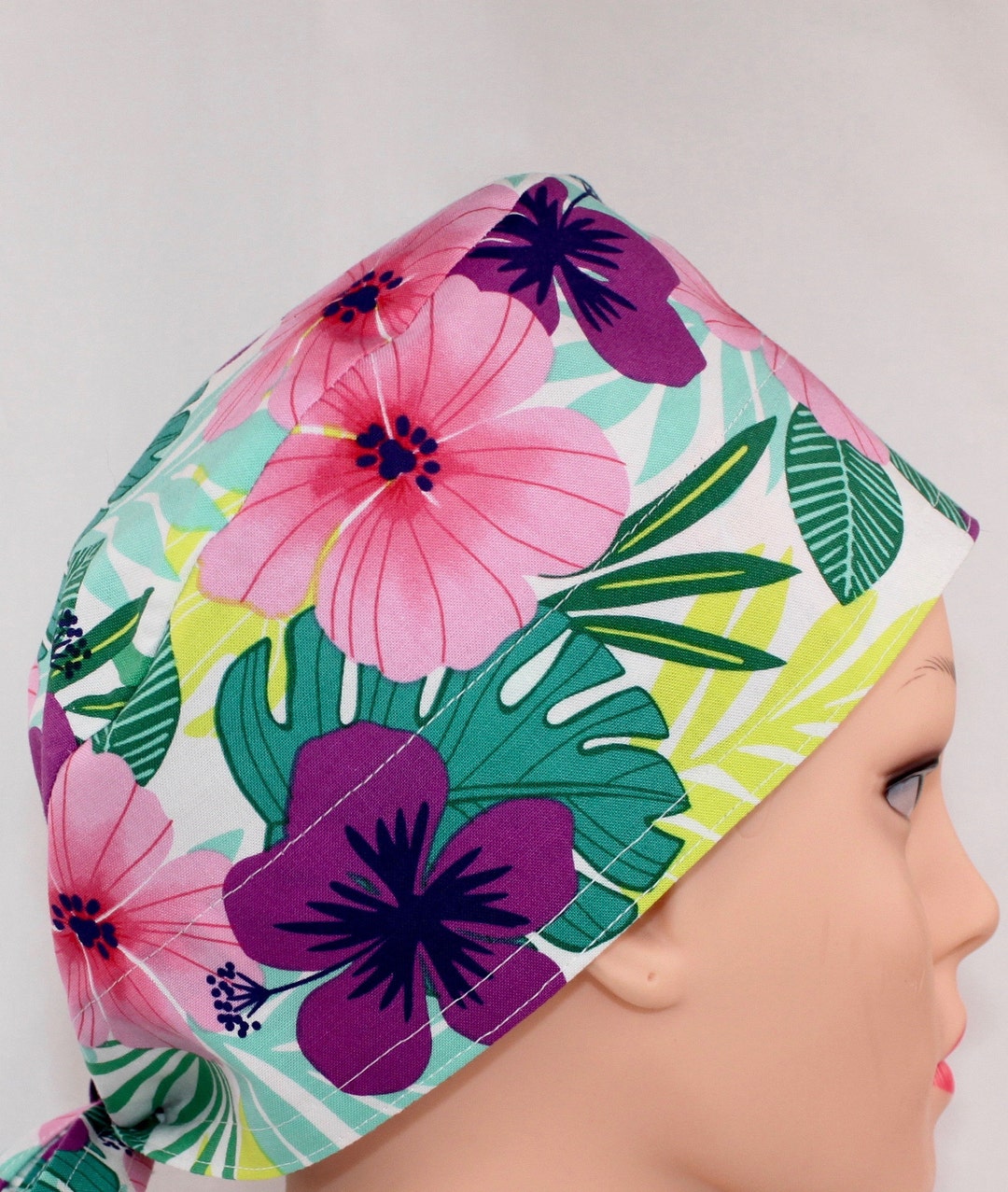 Tropical Flowers Hawaiian Medical Bonnet, Nurse Scrub Cap, Medical Cap ...