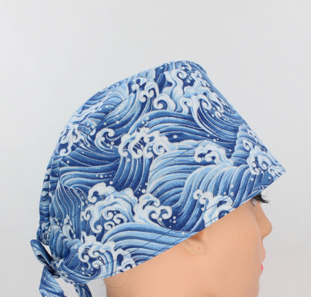 Waves With Silver Accents Medical Bonnet, Doctor Scrub Cap, Tie Cap ...