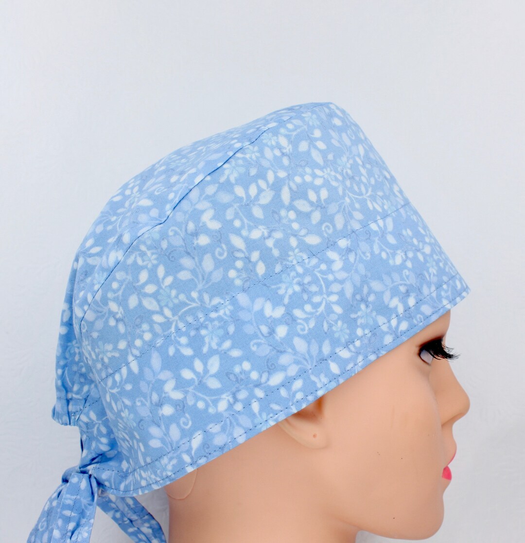 White Vines Light Blue Handmade Cotton Scrub Cap for Women - Etsy