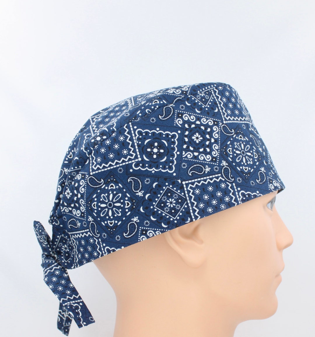 Dark Blue Bandana Print Mens Scrub Cap, Mens OR Cap, Medical Cap ...