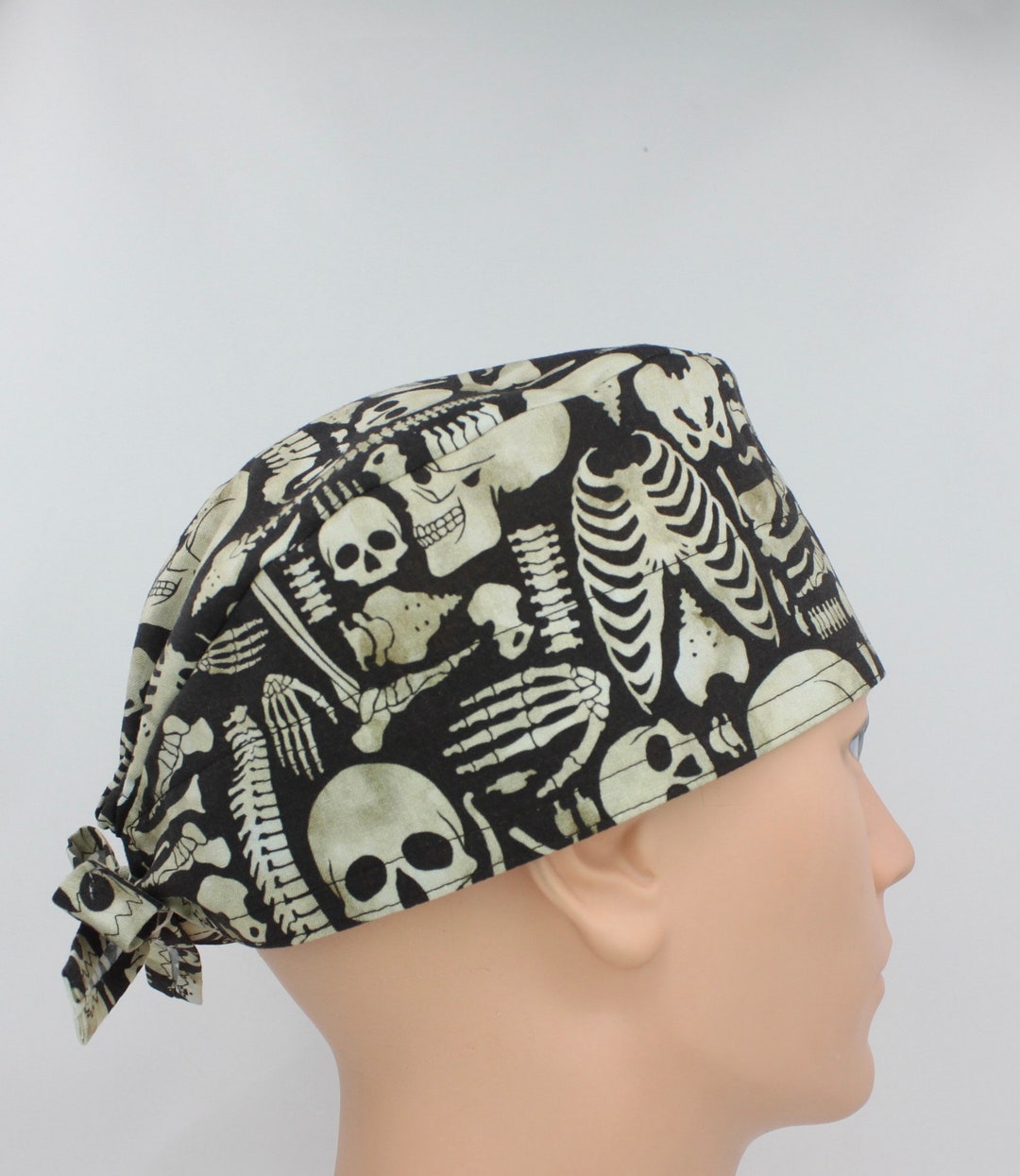 Bones on Dk Brown Mens Scrub Cap, Mens OR Cap, Medical Cap, Doctor Cap ...